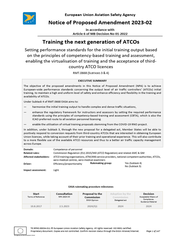 EASA NPA 2023-02: ATCO Training Standards | PDF | European Union ...