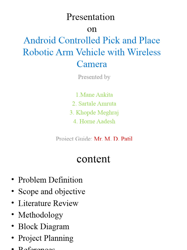 Android Controlled Pick and Place Robotic Arm Vehicle With Wireless Camera | PDF | Robotics ...