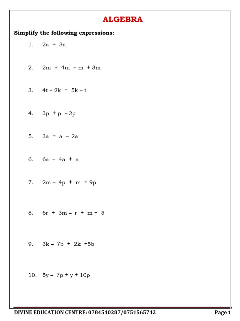 Algebra Simplification Exercises Guide | PDF | Algebra | Mathematics