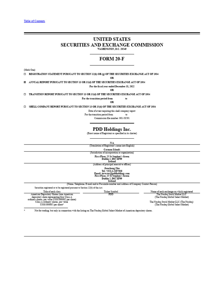 PDD Holdings 2022 Annual Report | PDF | Securities (Finance) | American ...
