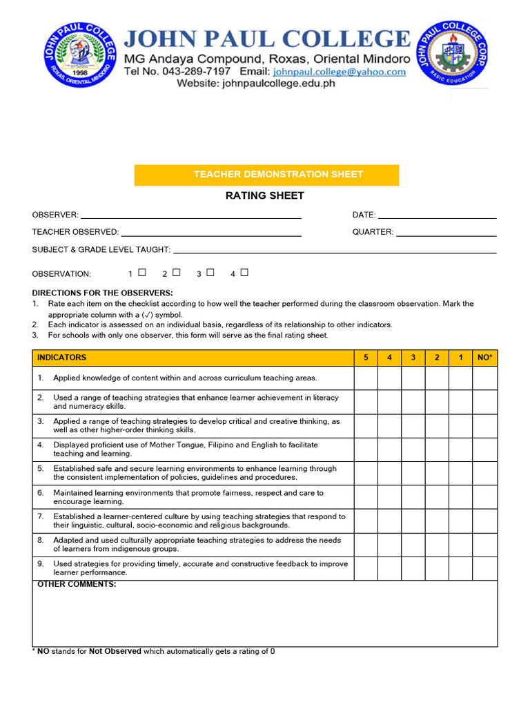 [Appendix C-03] COT-RPMS Rating Sheet for T I-III for SY 2023-2024 | PDF