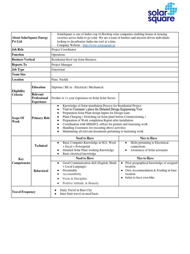 JD - Project Coordinator | PDF