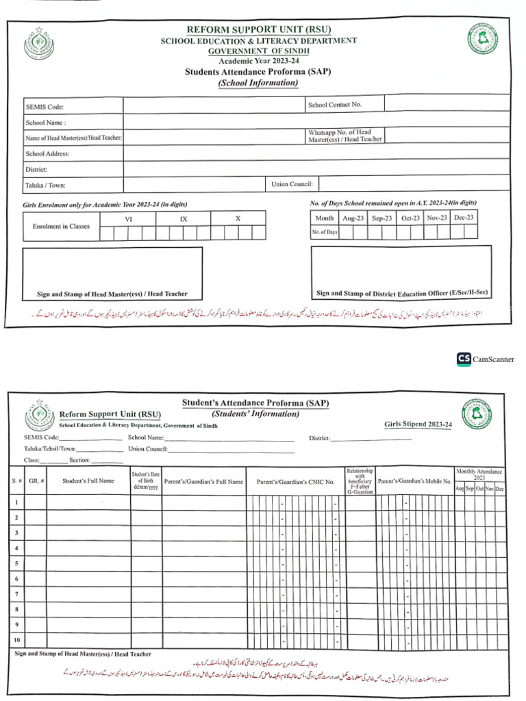 STUDENTS ATTENDANCE PROFORMA (SAP) 2023-24 GIRLS STIPEND | PDF
