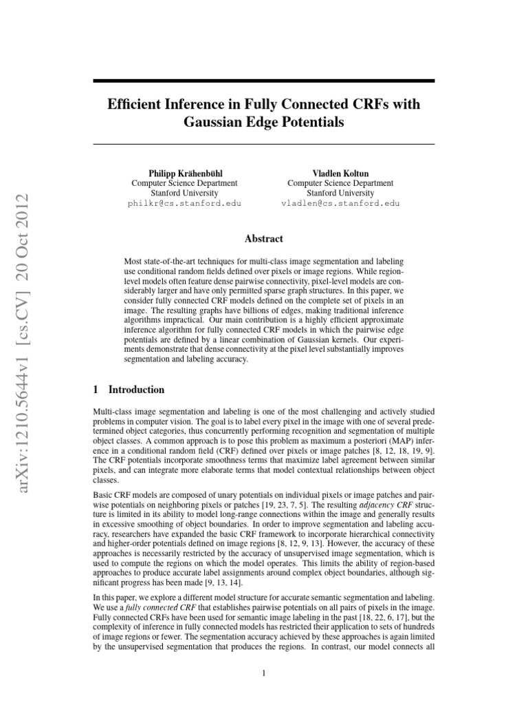 Efficient Inference In Fully Connected Crfs Pdf Image Segmentation Computational Neuroscience