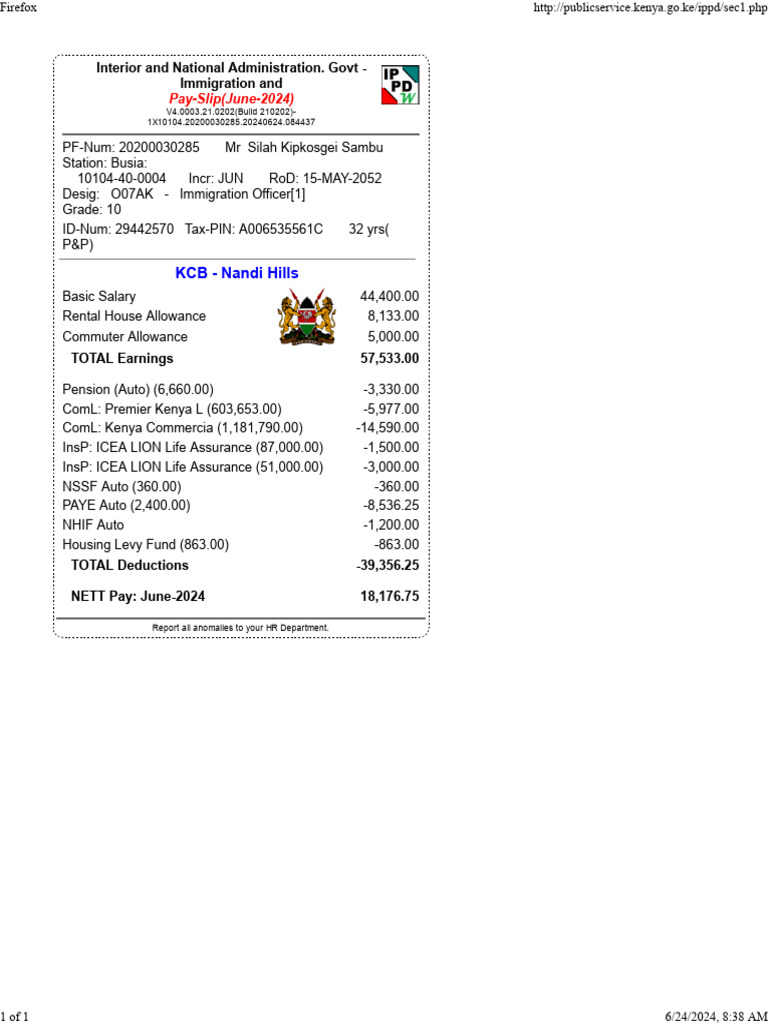 Payslip | PDF | Finance & Money Management