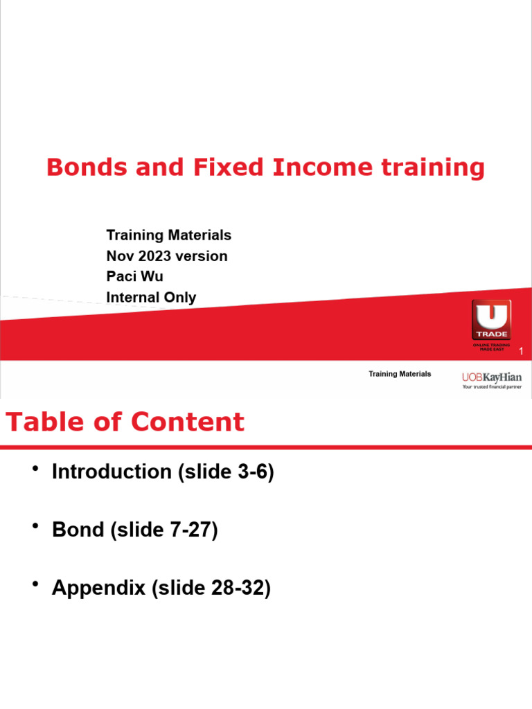 Bonds and FI Training Nov | PDF | Bonds (Finance) | Yield (Finance)