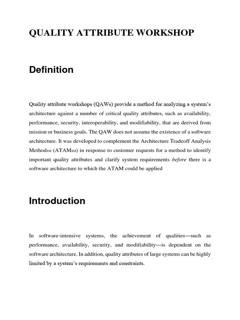 SA Unit 2 Notes QUALITY ATTRIBUTE WORKSHOP | PDF | Usability | Software ...