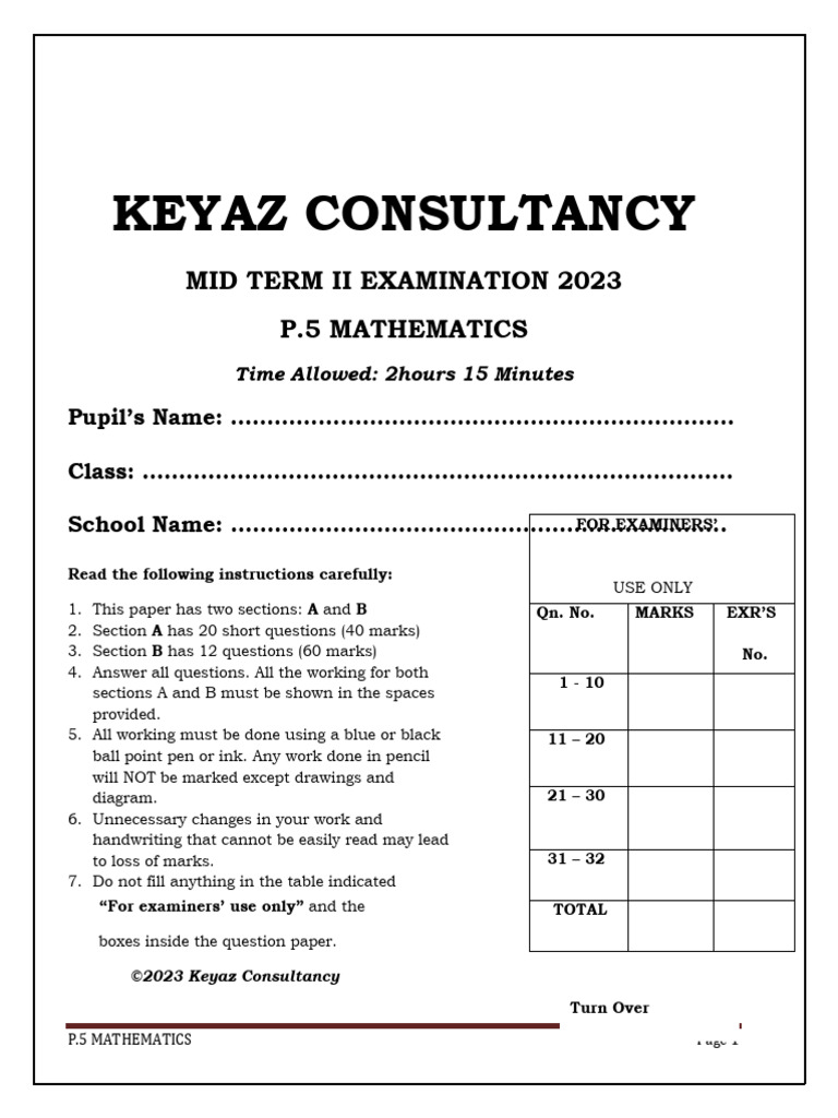 P.5 Maths Mid Ii | PDF | Mathematics