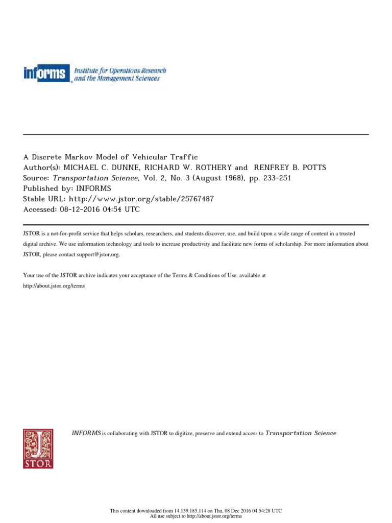 18 A Discrete Markov Model of Vehicular Traffic | PDF | Poisson ...