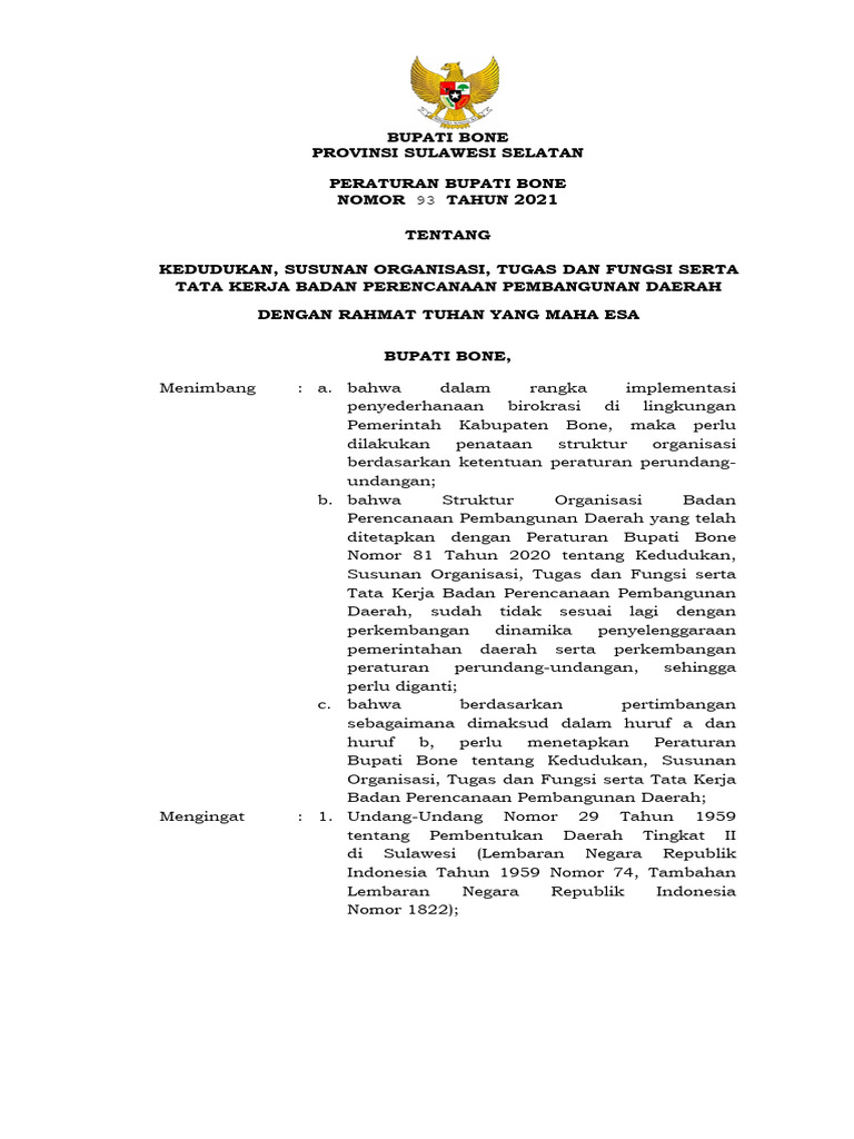 Bappeda - Perbup Sotk.93 2021 | PDF