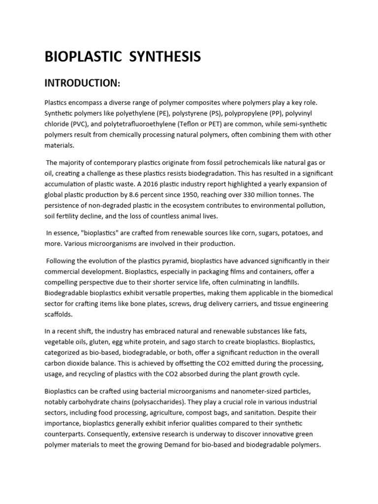 Bioplastic Synthesis and Applications | PDF | Plastic | Biodegradation