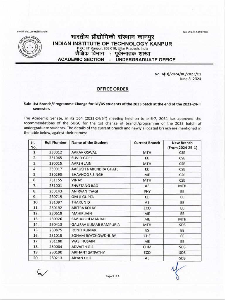 Office Order Branch Change Y23 Batch | PDF