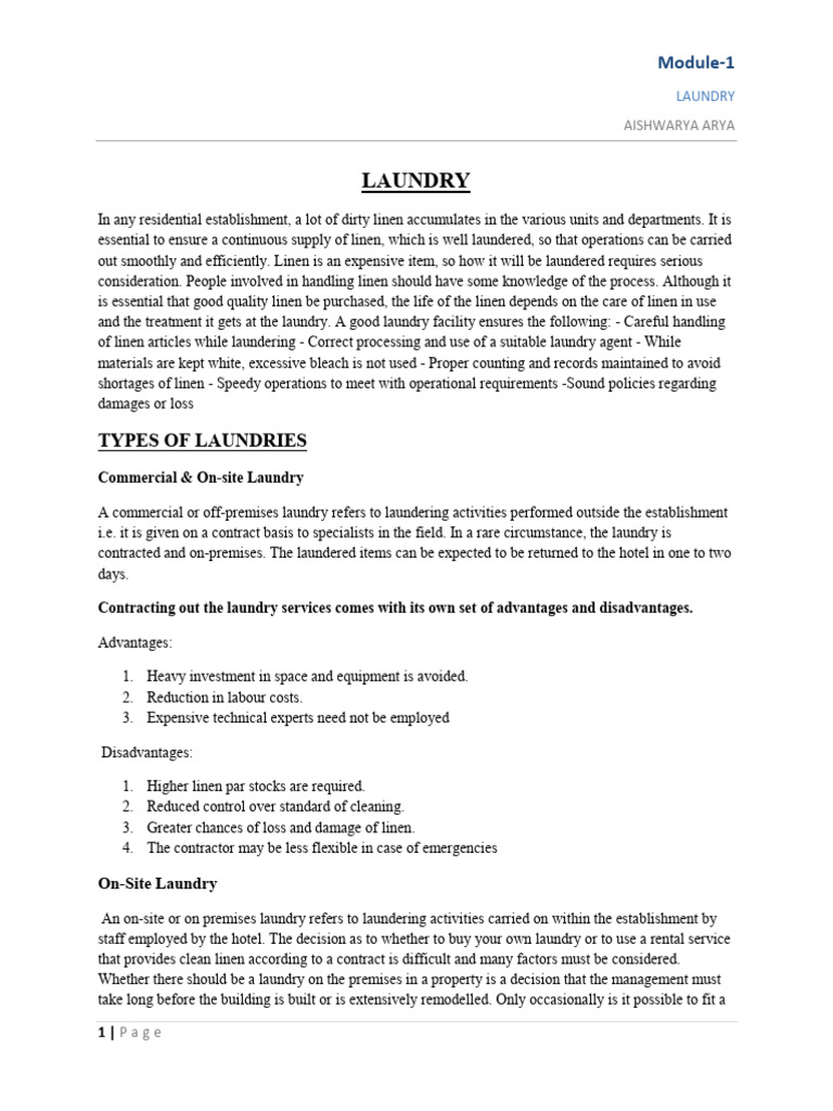 Module 1 Laundry | PDF | Detergent | Clothes Dryer