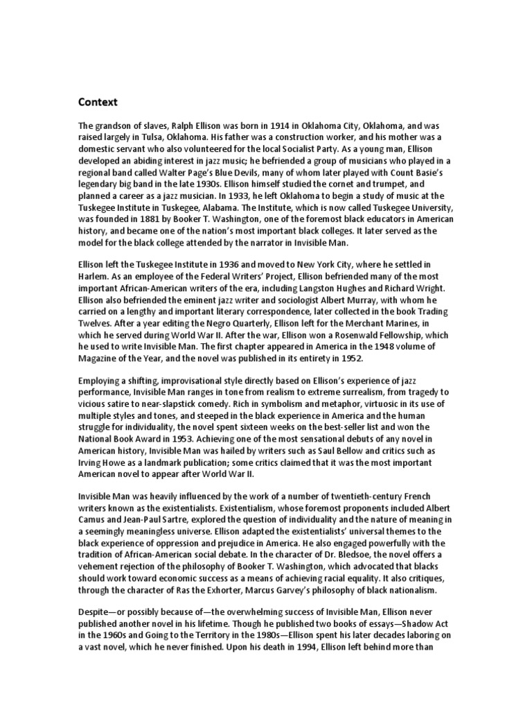 Summary of Invisible Man by Ellison | PDF | Philosophy | Young Adult