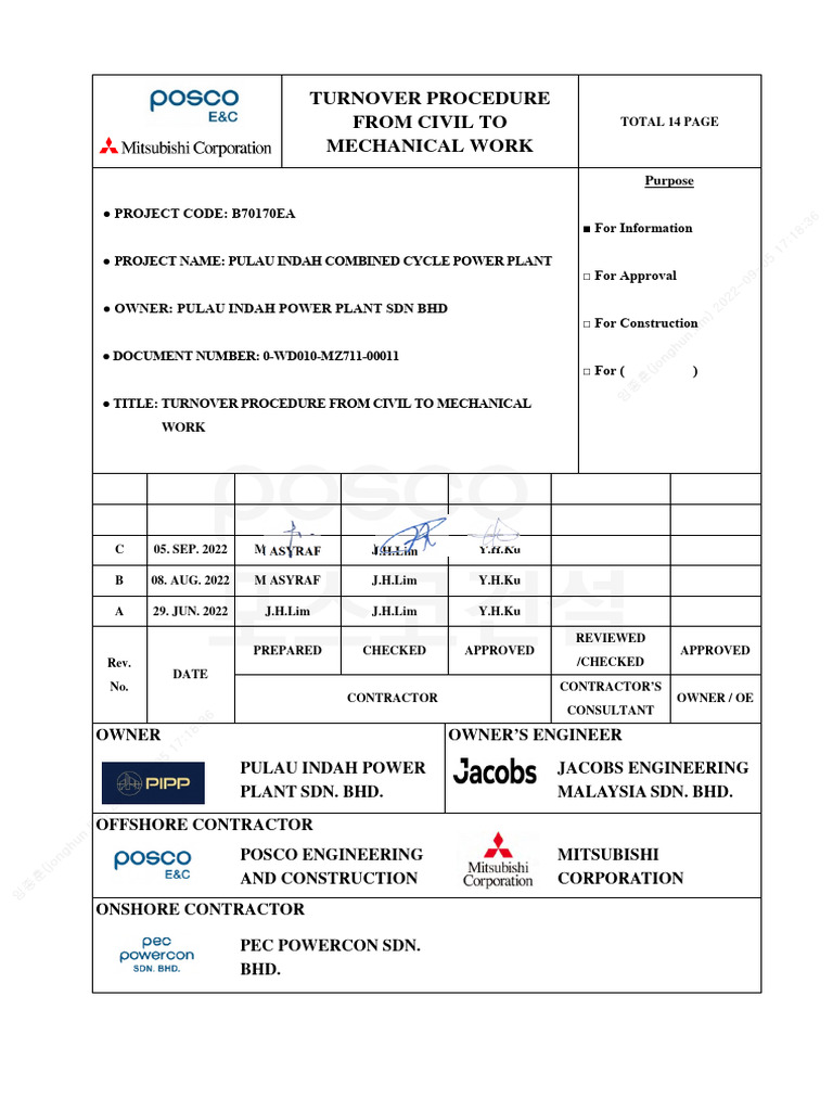 Civil to Mechanical Work Turnover Guide | PDF | Energy Technology