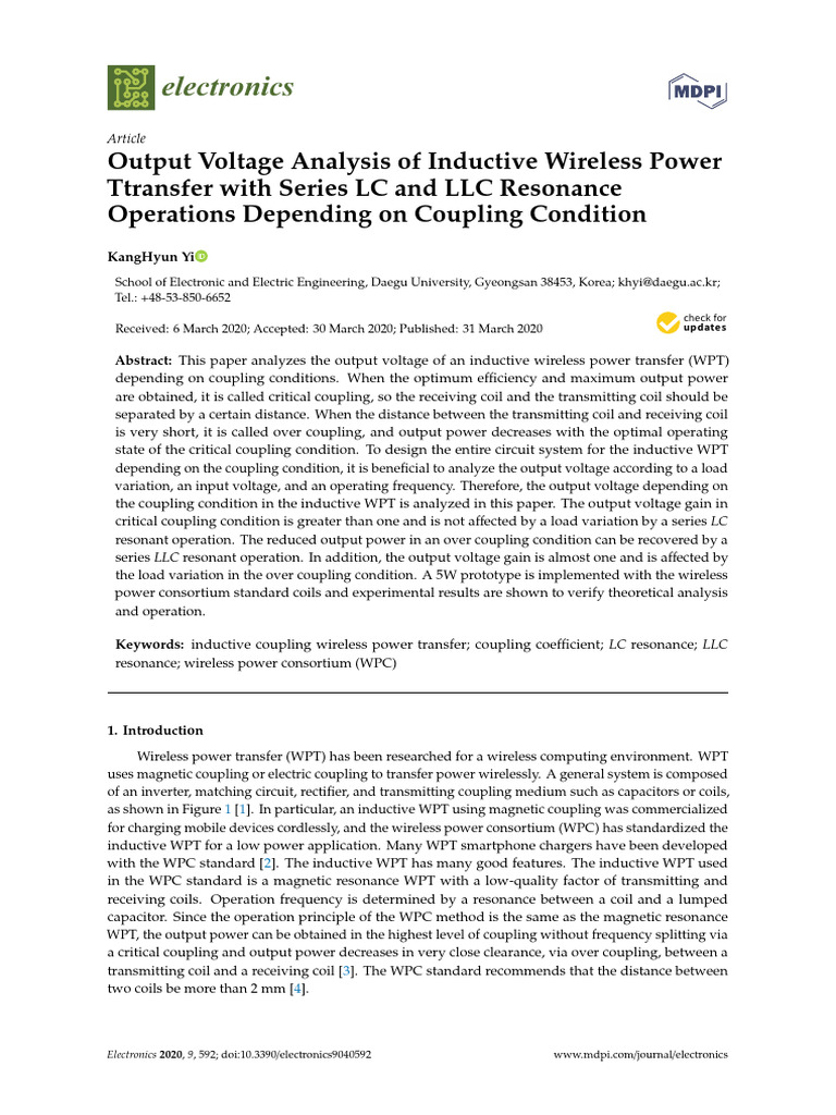 Output Voltage Analysis of Inductive Wireless Powe | PDF | Inductor ...