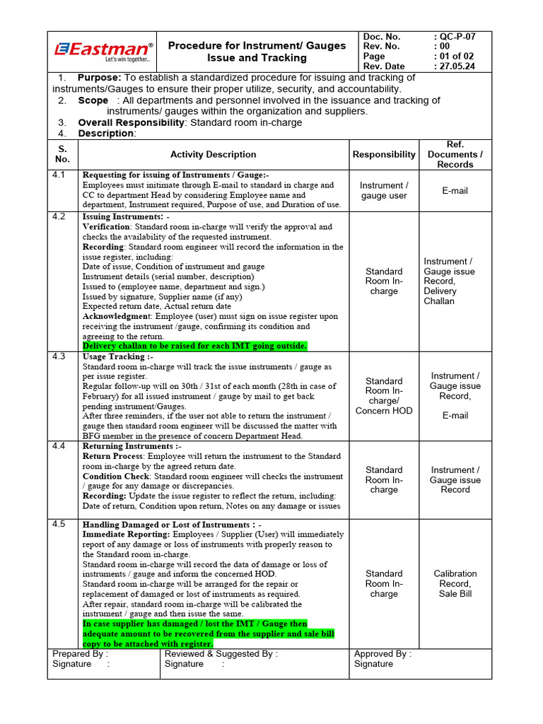 Instrument Issue & Tracking Guide | PDF | Finance & Money Management ...