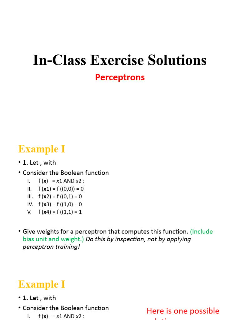 In-Class Exercise Solutions - Perceptrons | PDF | Statistical Data ...