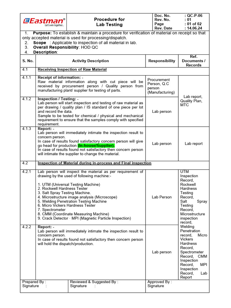 Laboratory Testing Procedures Overview | PDF | Applied And ...