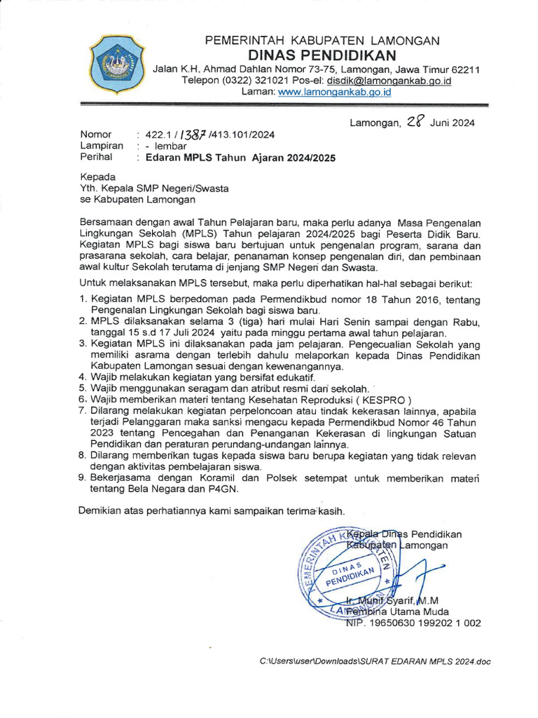 Surat Edaran MPLS 2024 | PDF Surat Edaran MPLS 2024 | PDF
