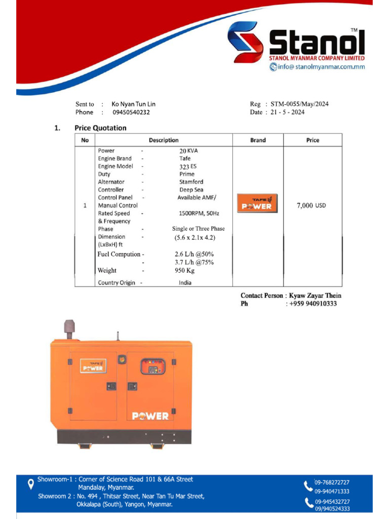 STM 0055 Ko Nyan Tun Lin 20kva Tafe | PDF