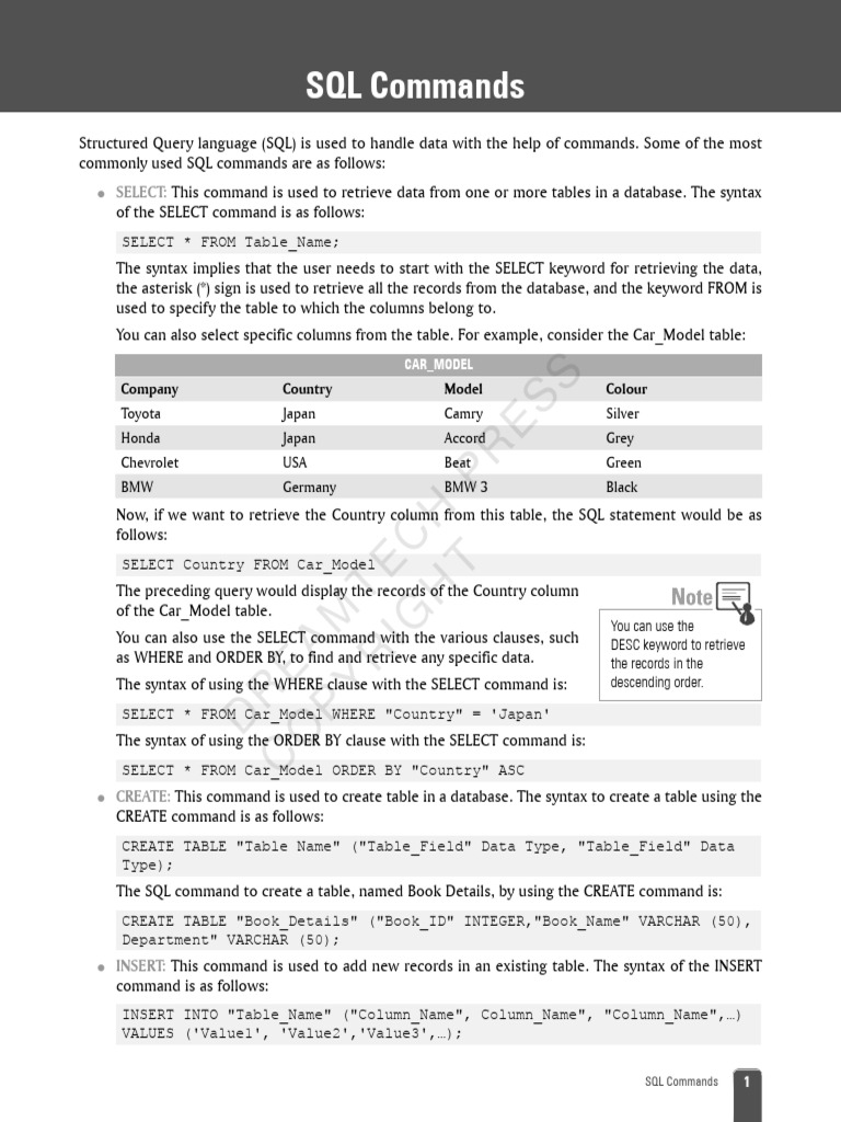 SQL_Commands | Download Free PDF | Table (Database) | Sql