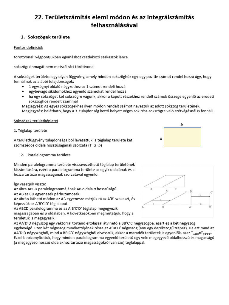 Területszámítás Elemi Módon És Az Integrálszámítás Felhasználásával | PDF