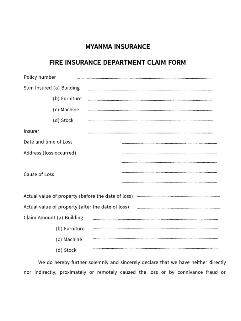 Fire Claim Form Myanmar English | PDF