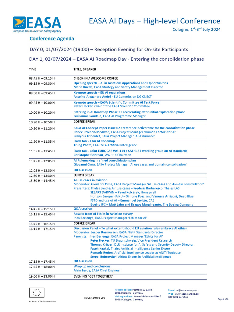 EASA AI Days Conference Agenda v1.3 | PDF | Artificial Intelligence | Intelligence (AI) & Semantics