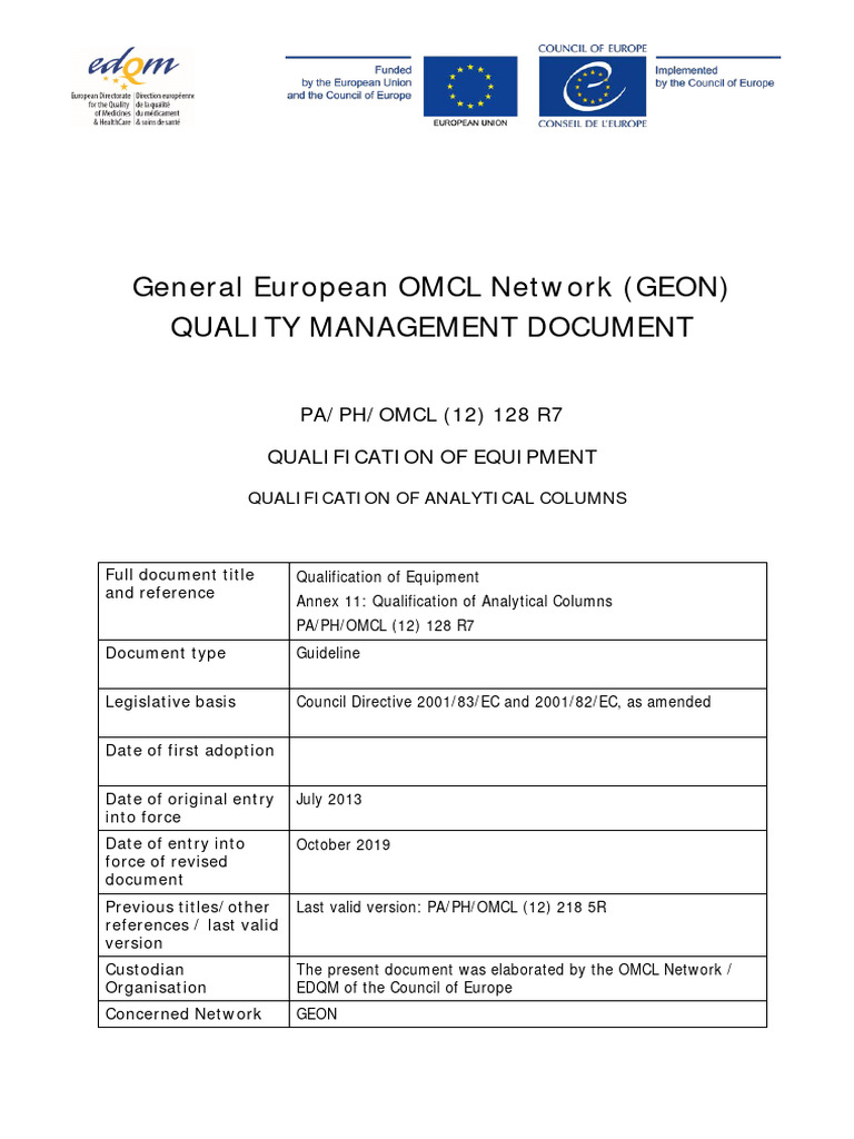 Qualification of Equipment Annex 11 Qualification of Analytical Columns ...