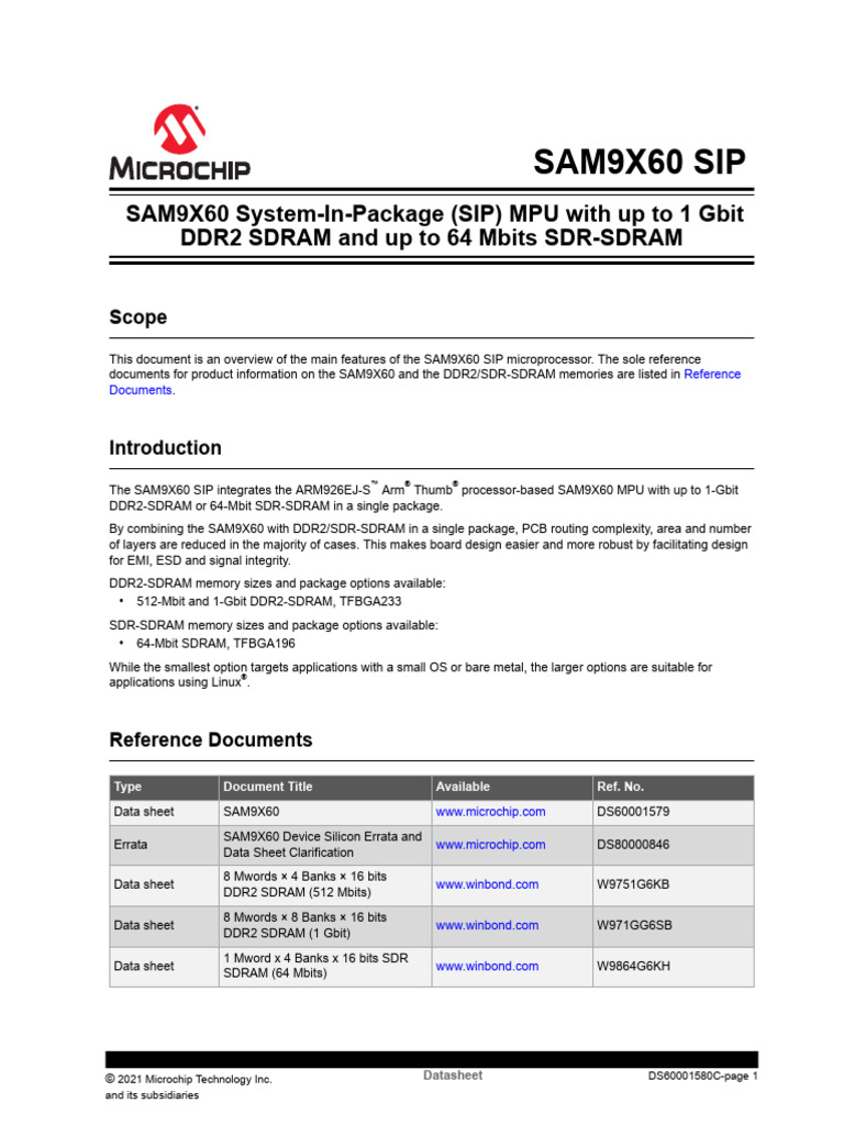 SAM9X60 SIP DataSheet DS60001580C | PDF | Microcontroller | Flash Memory