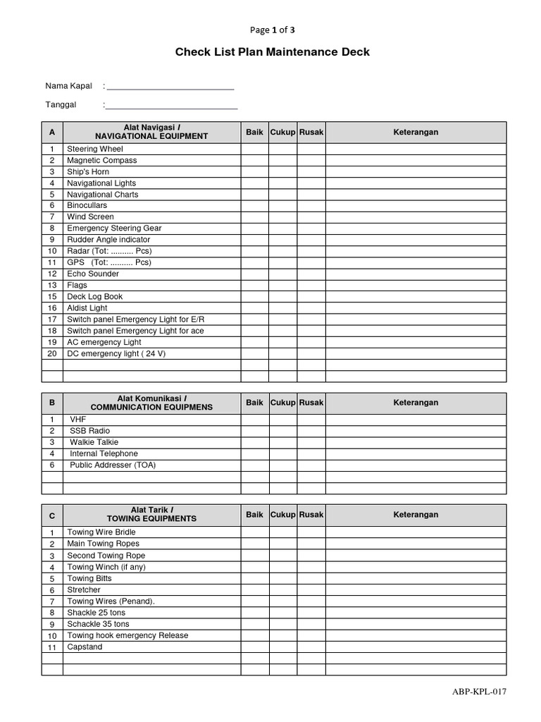 Check List Plan Maintenance Deck | PDF