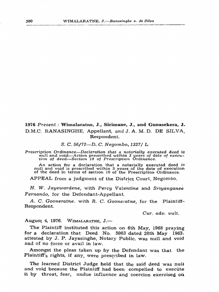 057 NLR NLR V 78 D. M. C. Ranasinghe Appellant and J. A. M. D. de Silva Respondent 2 | PDF ...