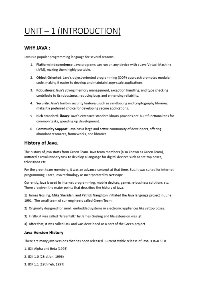 Oop With Java Unit 1 | PDF | Java (Programming Language) | Data Type