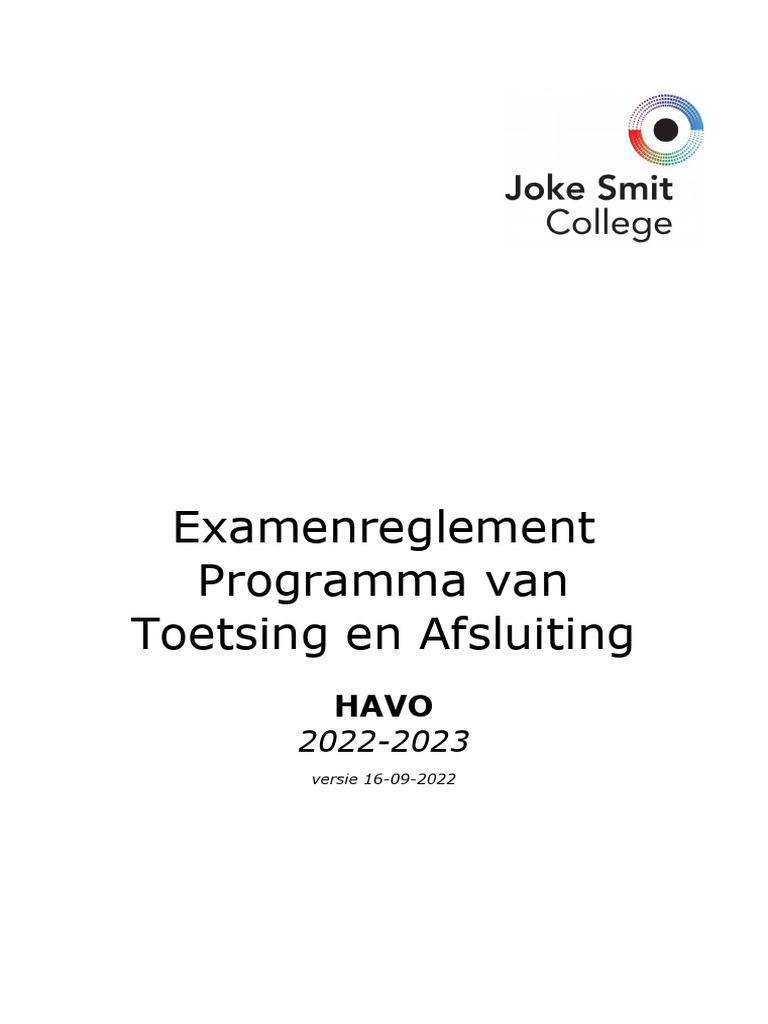 PTA 2022-2023 HAVO Versie 16092022 | PDF