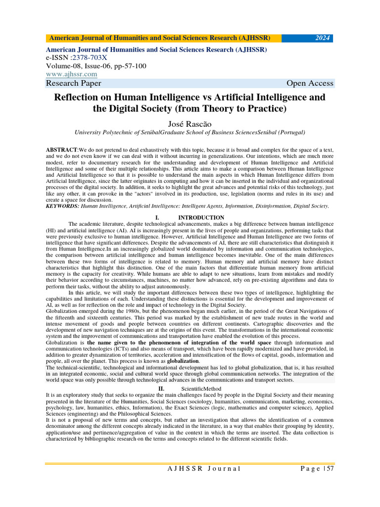 Reflection On Human Intelligence Vs Artificial Intelligence and The ...