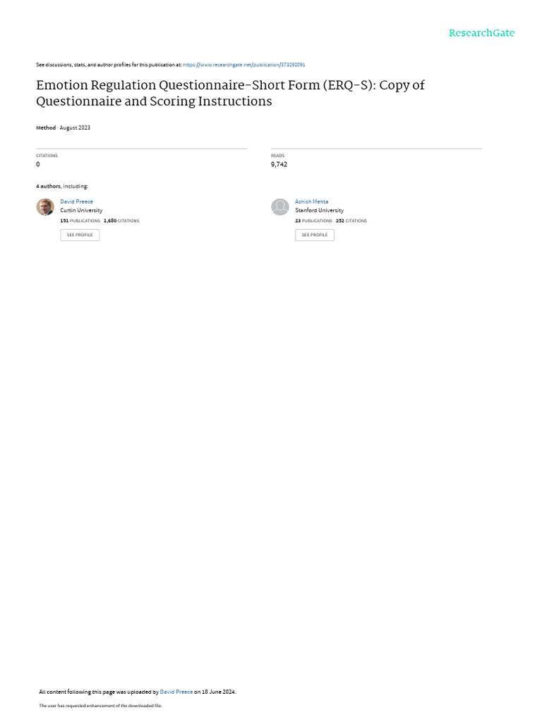 ERQ-S Questionnaire and Scoring Instructions 2024 6 | PDF | Emotional ...