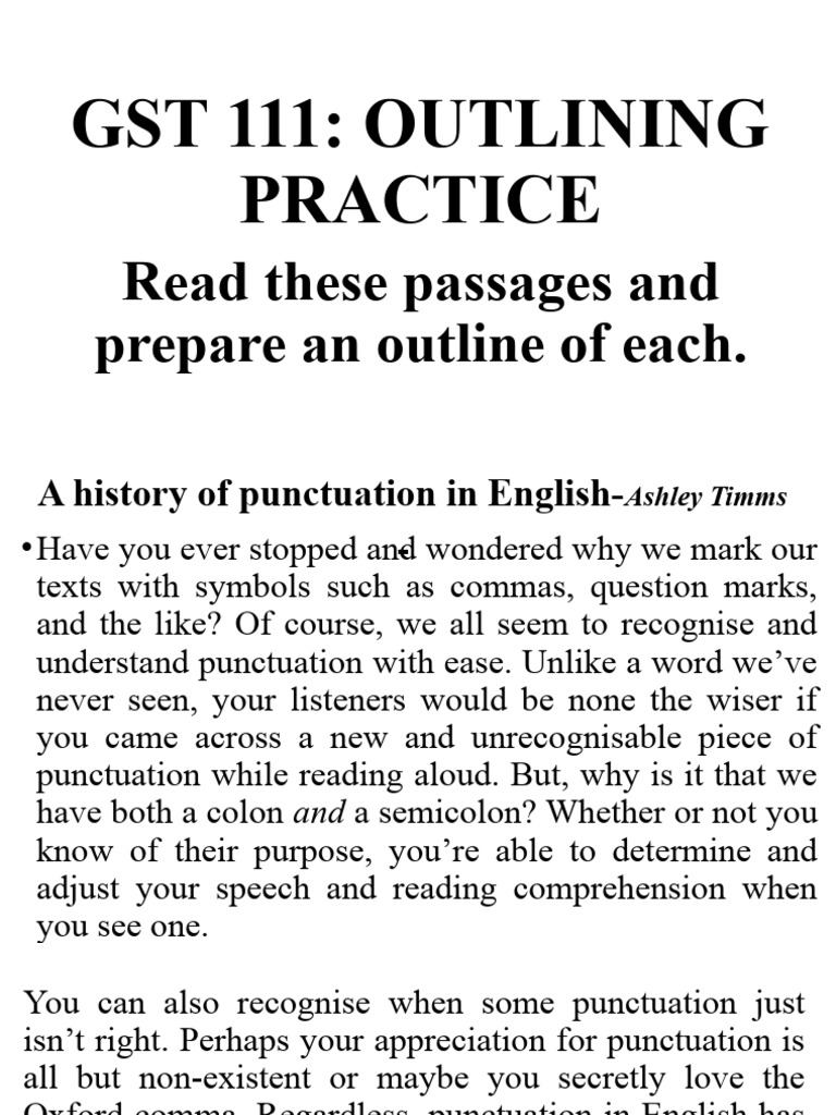 GST 111 Outlining Practice | PDF | Punctuation | Graphemes