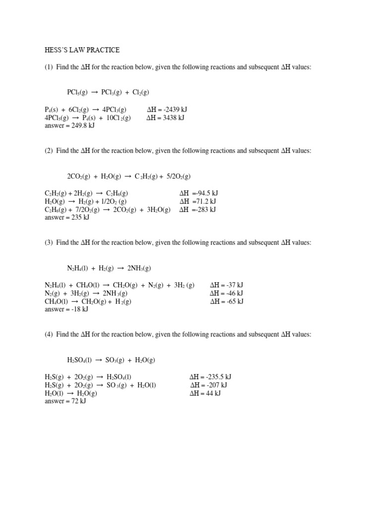 Hess's Law: Calculating ΔH Values | PDF