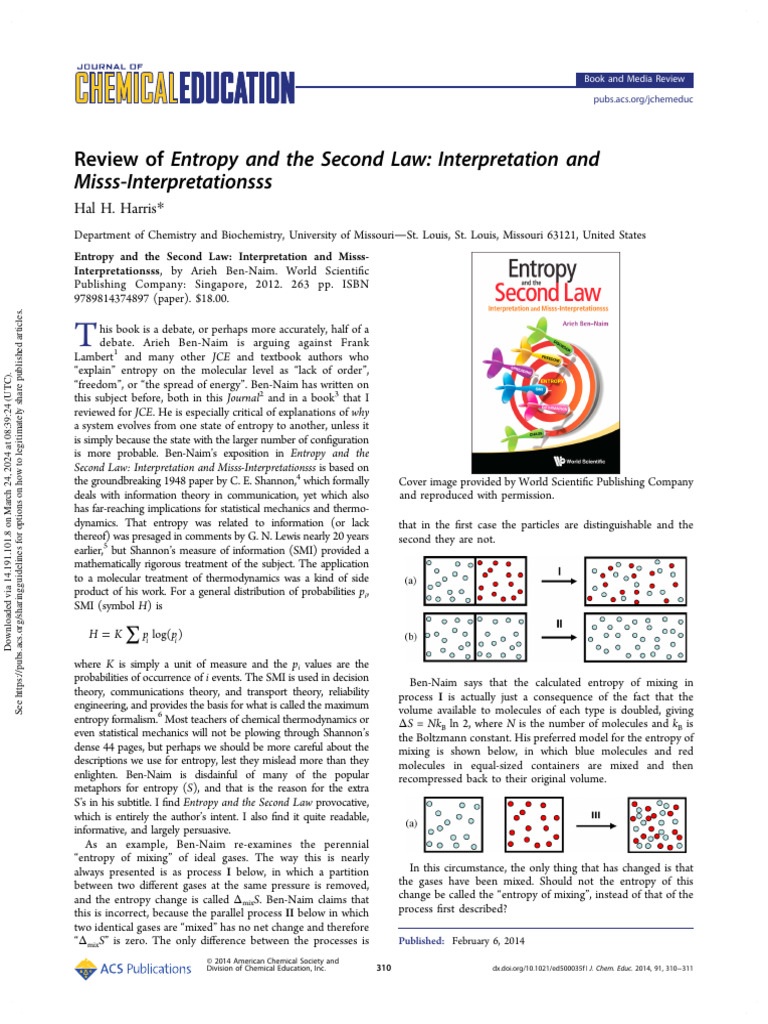 Harris 2014 Review of Entropy and The Second Law Interpretation and ...