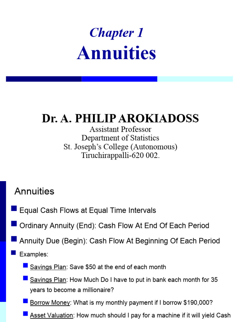 Actuarial Statistics Chapter 1 Annuities | PDF | Present Value | Debt