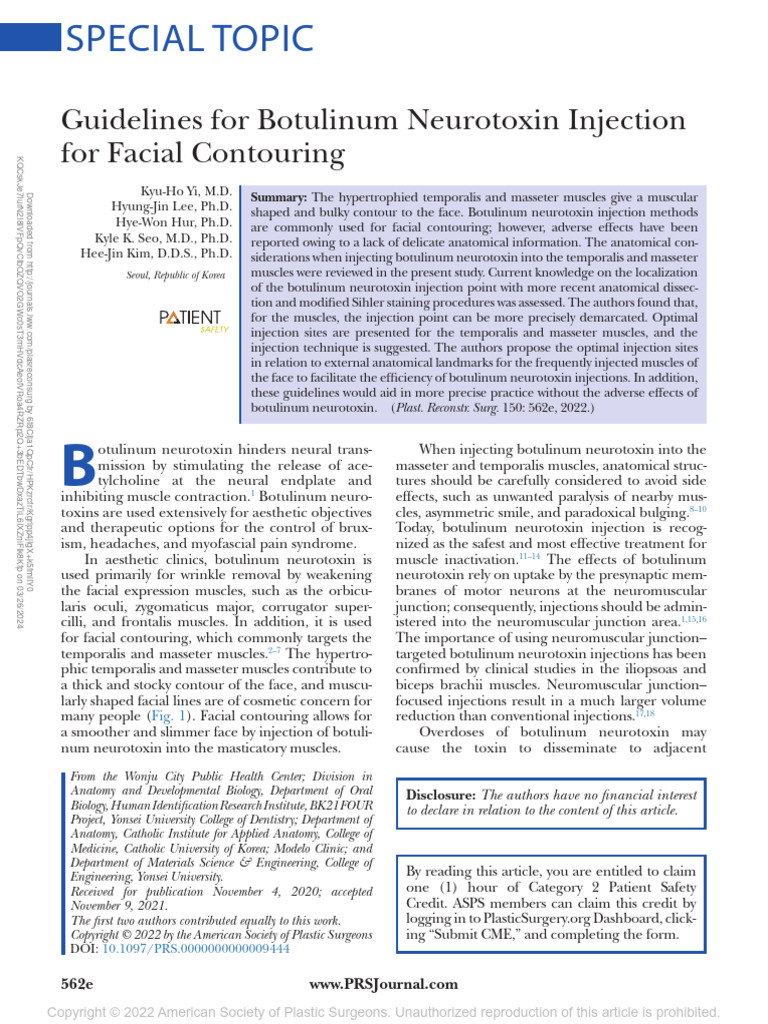 Guidelines For Botulinum Neurotoxin Injection For.18 | PDF | Botulinum ...
