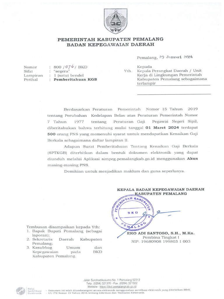 Pemberitahuan KGB TMT 1 Maret 2024 | PDF