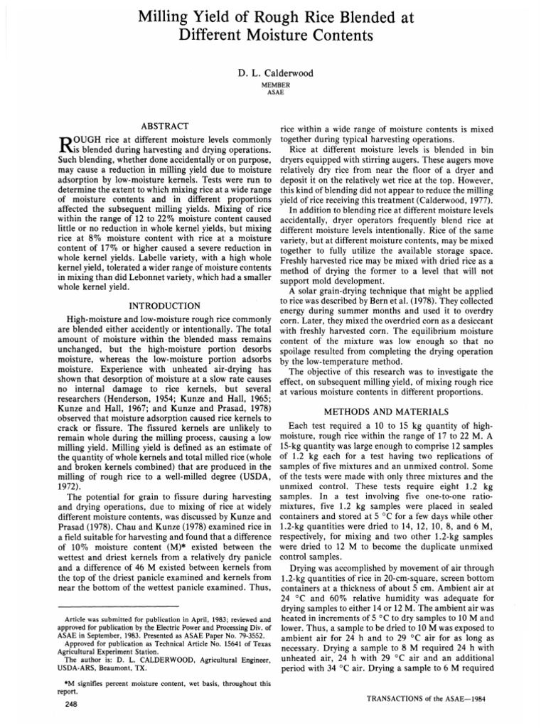 D. L. Calderwood - 1984 - Milling Yield of Rough Rice Blended at ...