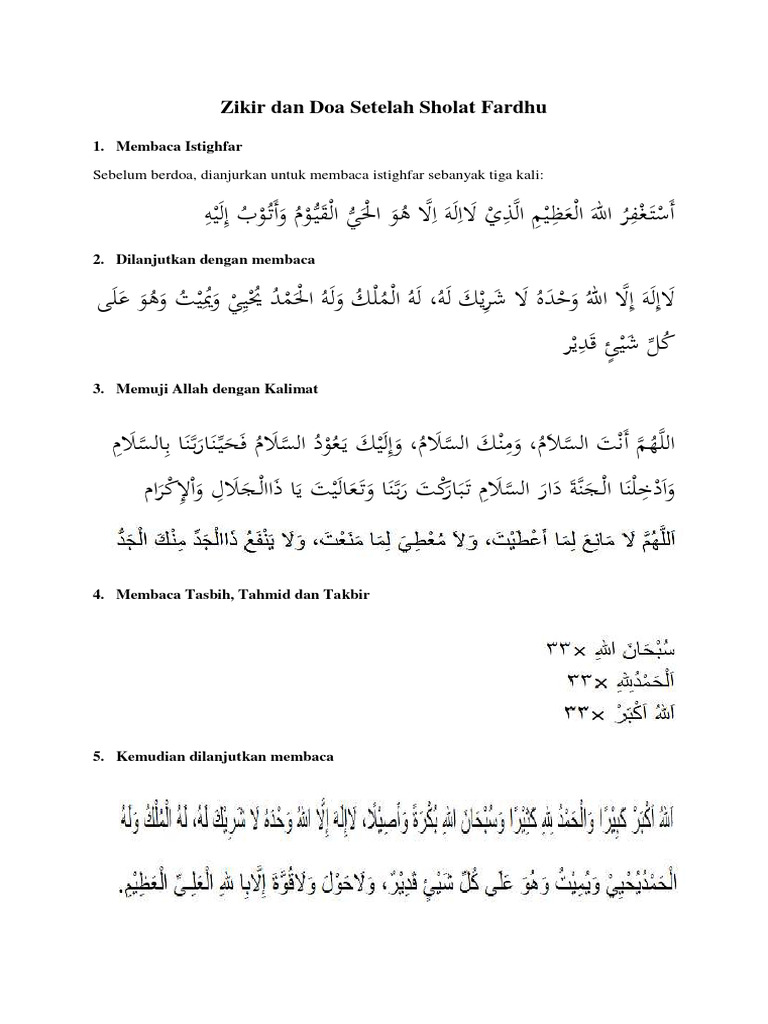Panduan Zikir Dan Doa Setelah Sholat Fardhu | PDF