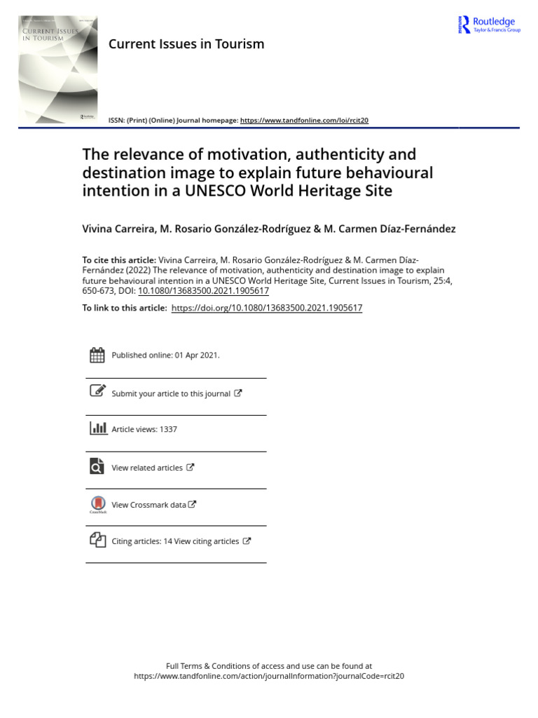 The Relevance of Motivation Authenticity and Destination Image To Explain Future Behavioural ...