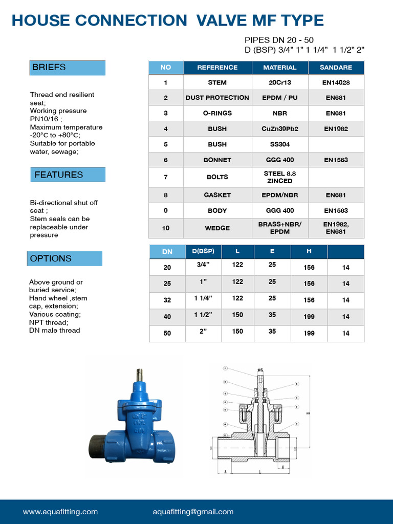House Connection Valve MF Type Specs | PDF