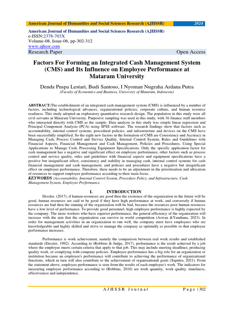 Factors For Forming An Integrated Cash Management System (CMS) and Its ...
