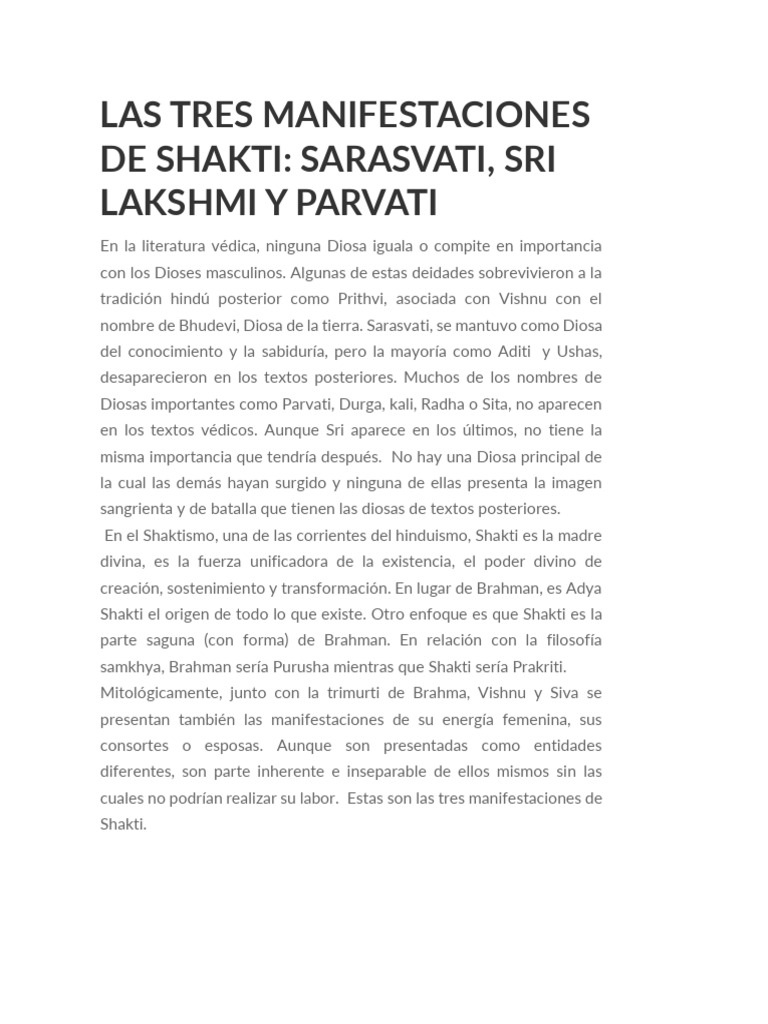 Las Tres Manifestaciones de Shakti | PDF | Shiva | Teología hindú