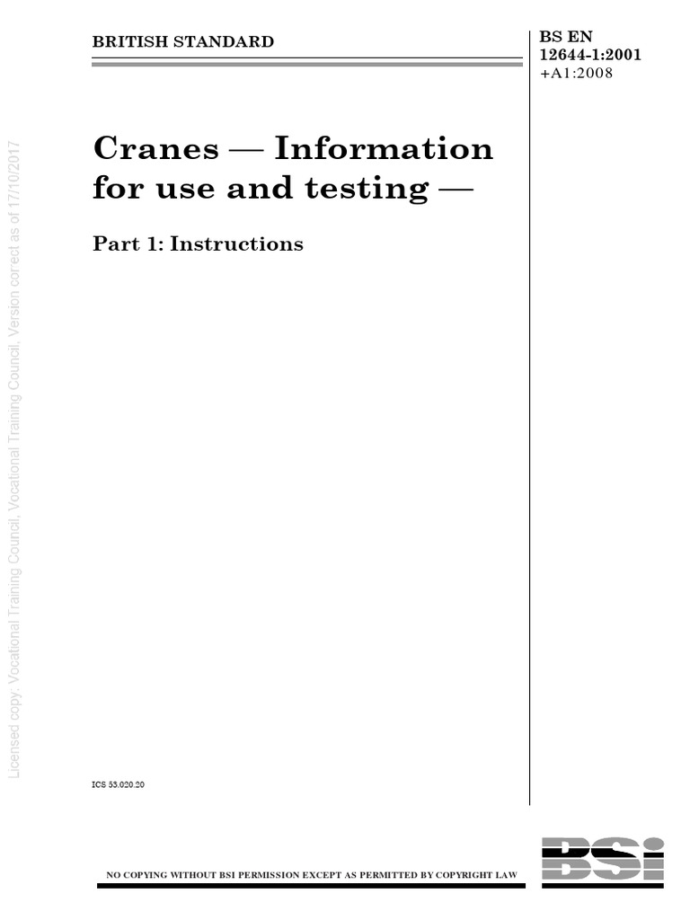 BS en 12644-1-2001+a1-2008 | PDF | Crane (Machine) | Standardization